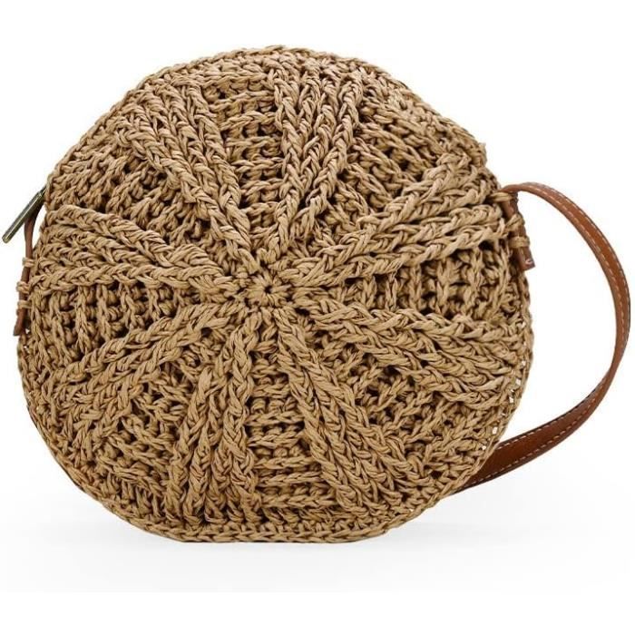 Petit Sac Rond De Style Bandoulière En Raphia Avec Détail De Poignée ...