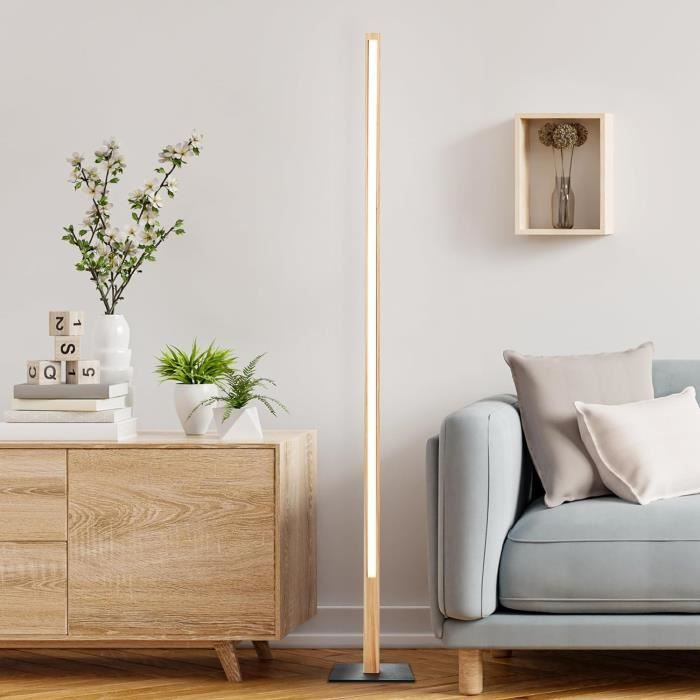 Lampadaire LED moderne avec des accents de bois - lampe sur pied avec ...