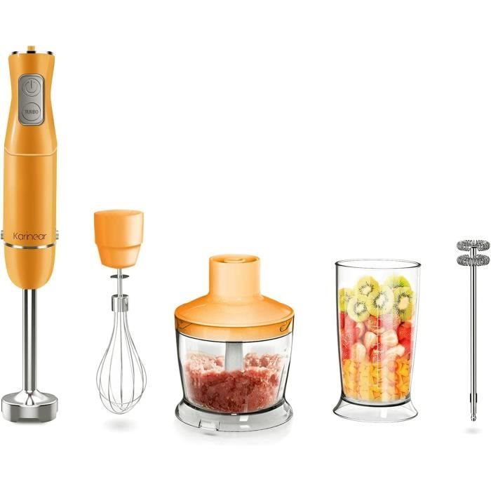 AJW-Mixeur Plongeant, 4 en 1 Batteur Mini Hachoir 500ml Verre doseur ...