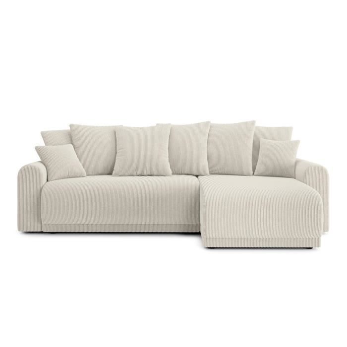 Canapé angle UGO convertible velours côtelé beige 4 places - Cdiscount ...