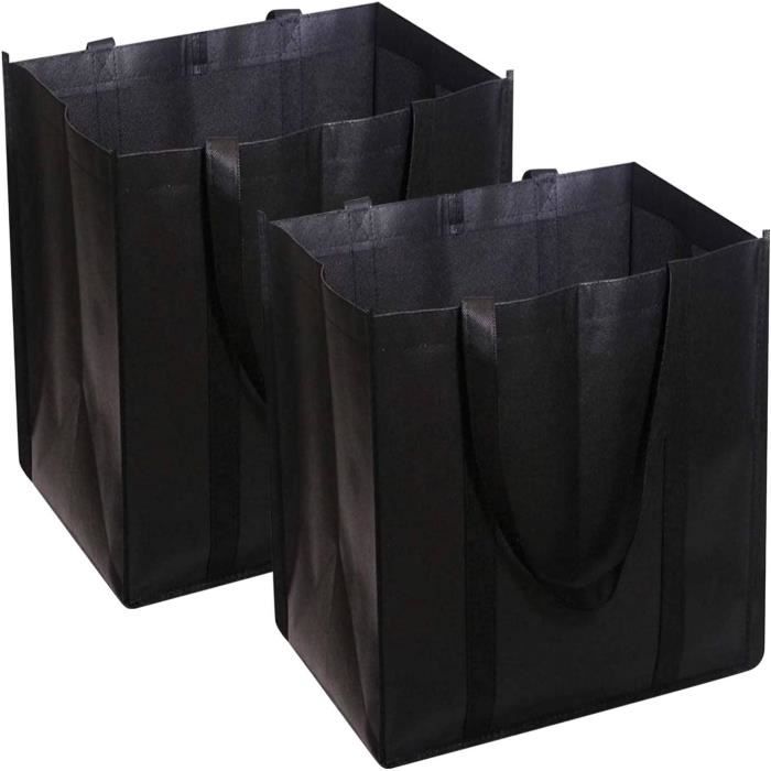 Sacs À Provisions Réutilisables 2 Pack Noir Épicerie Tote Bag Avec ...