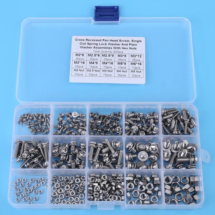 EJ.life vis cruciformes M2 400 pièces M2 M2.5 M3 M4 M5 vis à tête cylindrique croisée écrous et ...