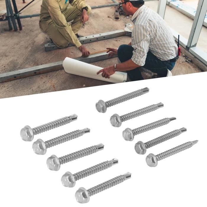 Vis autoperceuses - HURRISE - Lot de 100 - Acier inoxydable 410 - Hexagonale - Pas besoin de pré ...