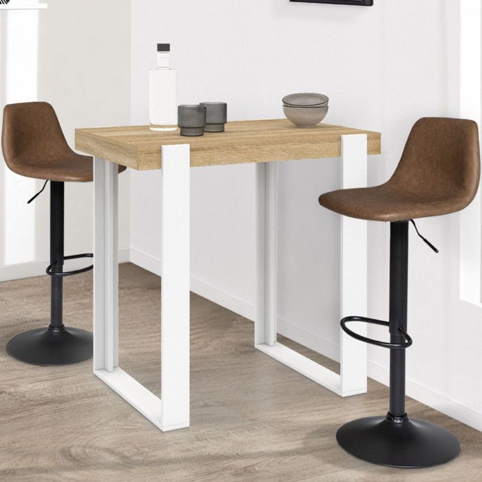 IDMARKET Table haute de bar PHOENIX bois et blanc 90 cm - Cdiscount Maison