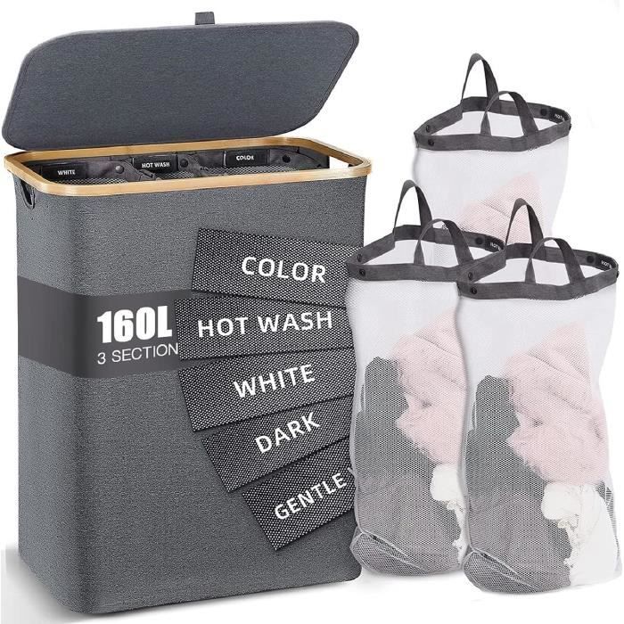 NOSTHEART 160L Panier à linge avec couvercle, grand panier à linge avec ...