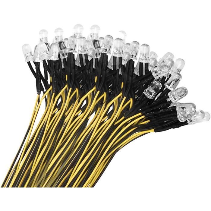 50 Pièces 12V Diodes Led Pre-Wired Round Top Ampoule Lampe, 5Mm Diode ...