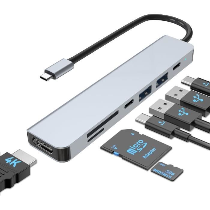 Hub Usb C, Adaptateur Multiport Usb C 7 En 1 Avec Pd 100 W, Hdmi 4K, Usb-C Et 2 Ports De Données ...