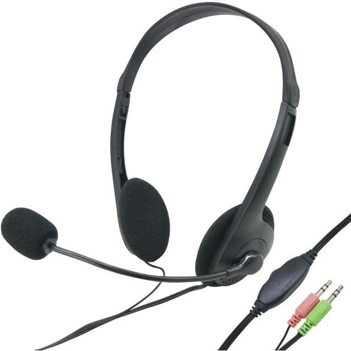 Casque audio avec micro WAYTEX 69114 noir - Stéréo - Réglage de volume ...