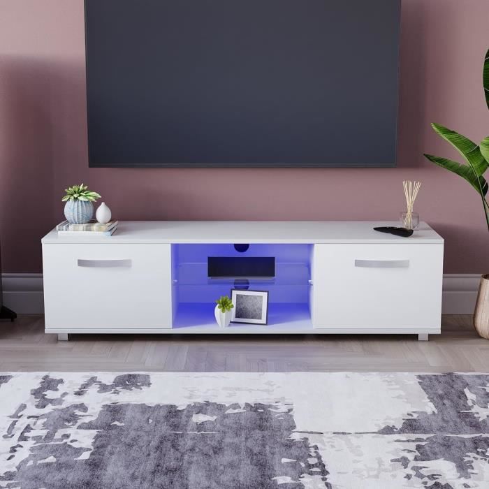Cosmo Tv Led 2 Portes Moderne Brillant Mat Mdf Salon Media Meuble Rgb ...