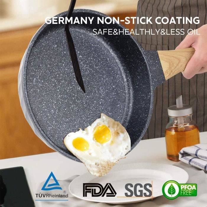 Antiadhésif Set de poêles à frire Induction Set de poêles avec poignée résistante à la chaleur ...