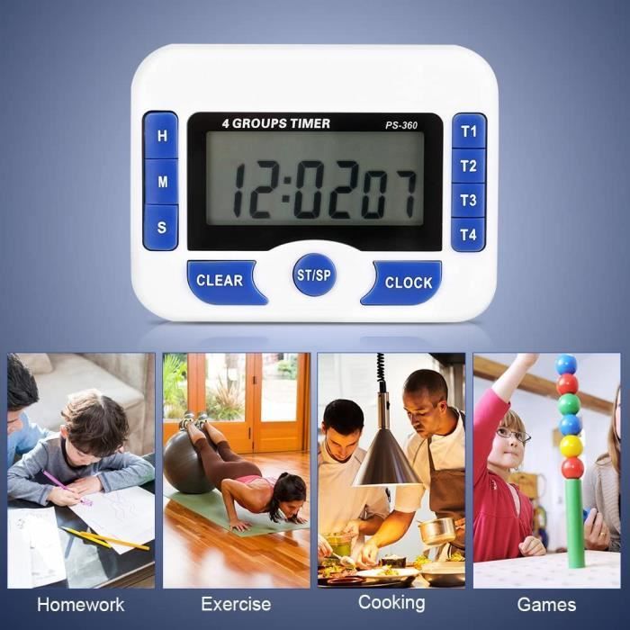 Minuteur - Minuterie Cuisine Numérique 4 Canaux Sur 12 Heures Horloge La Cuisson Alarme Sonore ...