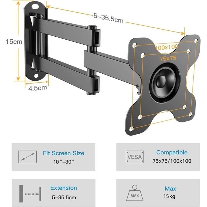 Support Murale TV pour téléviseurs 10-30 Pouces -Inclinable Rotatifs et ...