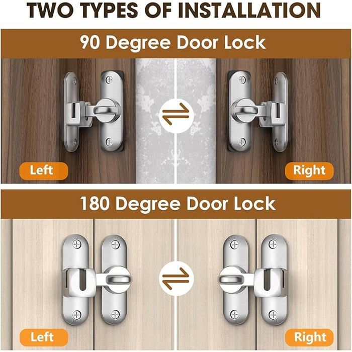 Verrou Porte Coulissante 90/180 Grad, Robuste Serrure Porte Intérieure ...