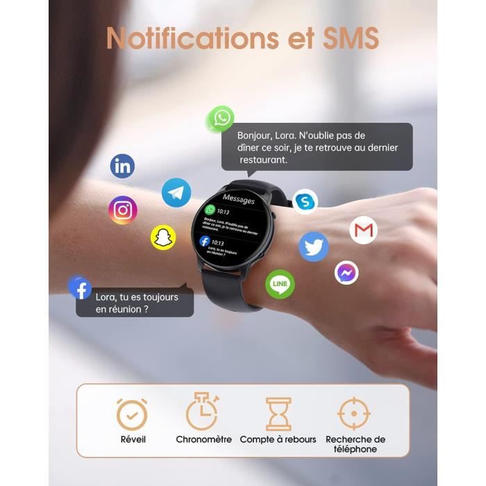 Montre Connectée Homme Femme, 1,3" Lcd Écran Tactile Montre Connecter ...