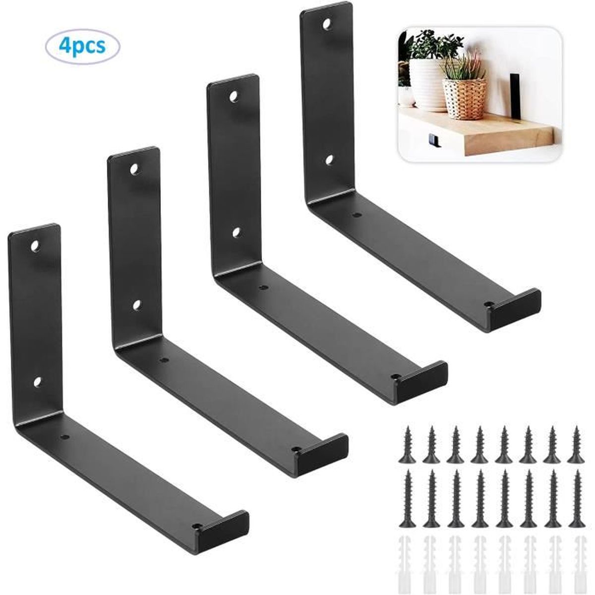4pcs Supports d'étagère Murale en Métal, Supports Triangulaires, Style ...