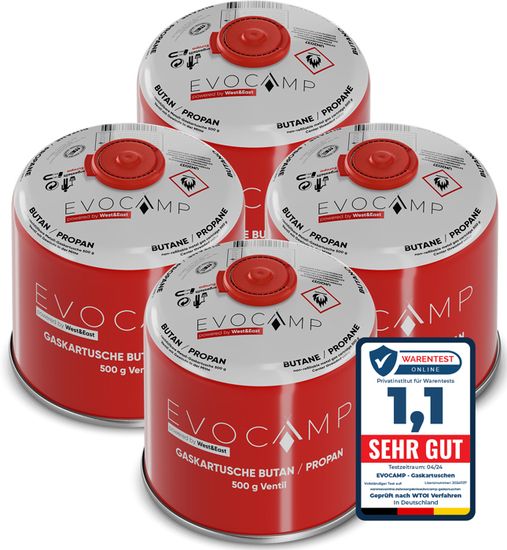 EVOCAMP 4x Cartouches de gaz butane 500g, cartouche à vis avec gaz butane/propane 899 ml ...