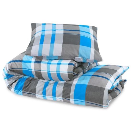 Garnaco Ensemble de housse de couette Bleu et gris 155x220 cm Coton ...