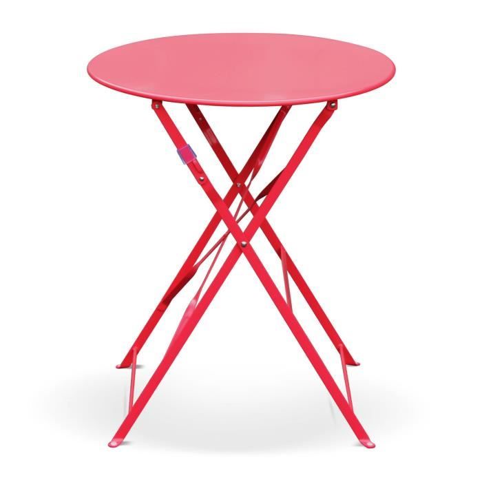 Table de jardin bistrot pliable - Emilia ronde rouge framboise- Table ...
