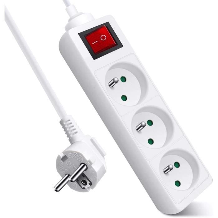Multiprise 3 Prises 16A 2P + T Avec Interrupteur, Bloc 3 Prises ...