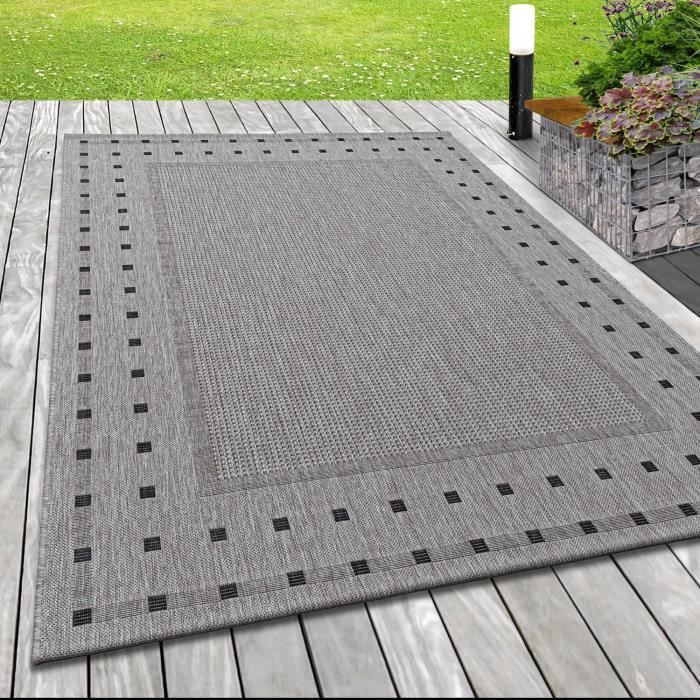 Tapis d'intérieur d'extérieur optique sisal à tissage plat motif simple gris [Argent, 60x110 cm ...