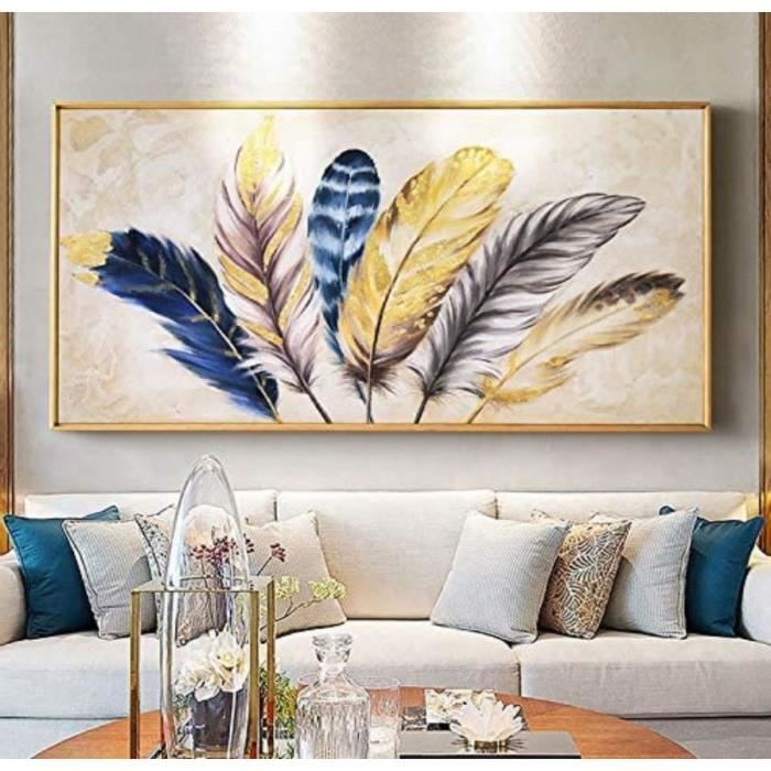 Plume Dorée Moderne Tableaux Muraux Abstrait Toile Peinture Maison ...