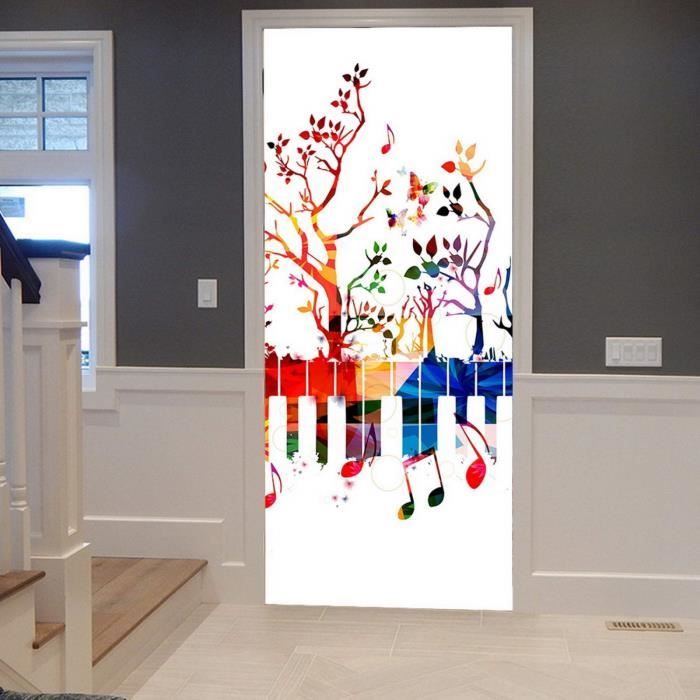 Sticker Porte Autocollant Poster de Porte 3D Clavier De Piano Coloré ...