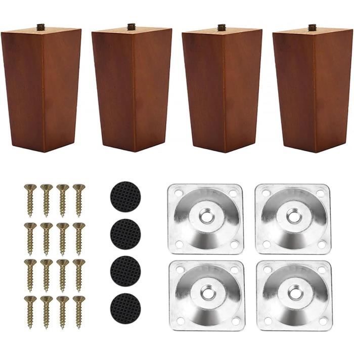 Lot De 4 Pieds De Meuble Bois 10Cm, Fabriqué En Bois Massif (Chêne) Et ...