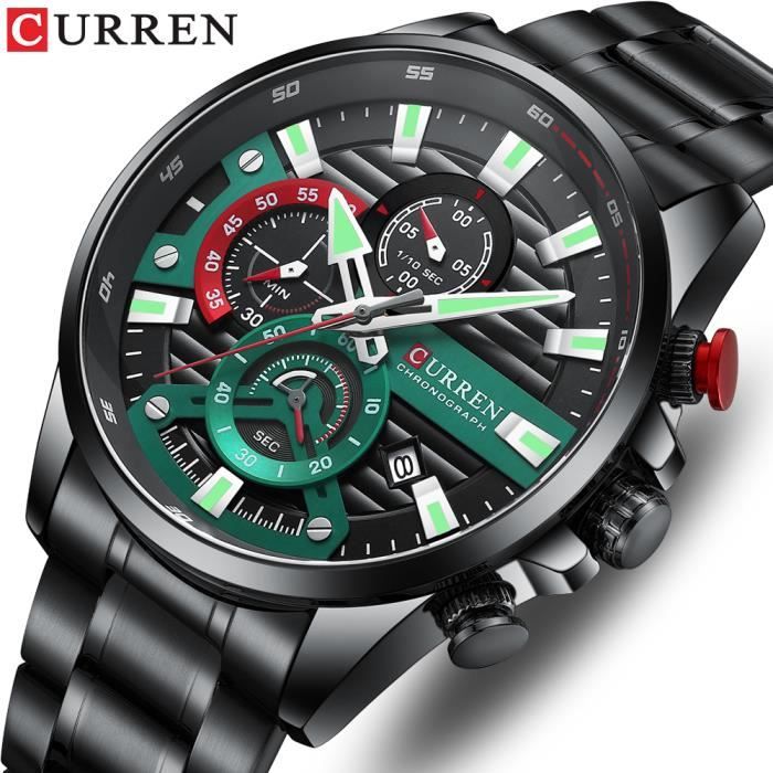 CURREN montre homme quartz sport montre multifonction acier inoxydable ...