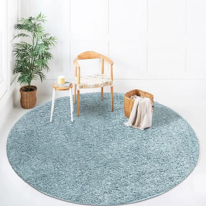 Shaggy Tapis Rond À Poils Longs, 120 X 120 Cm, Turquoise, Uni, Moelleux, Moderne, Bohème ...