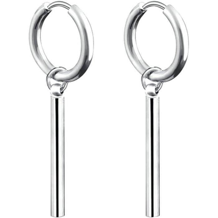 Boucle Doreille Acier Inoxydable Homme,Rond Avec Longue Barre Boucle D ...