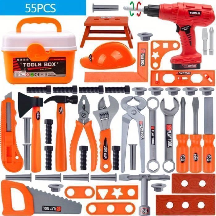 Outils Enfant 55 Pcs Boite a Outil avec Perceuse Électrique Malette ...