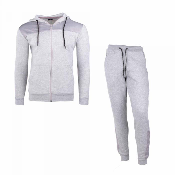 Ensemble sweat zippé à capuche et bas de jogging détail mesh Homme TORRENTE Gris - Cdiscount ...