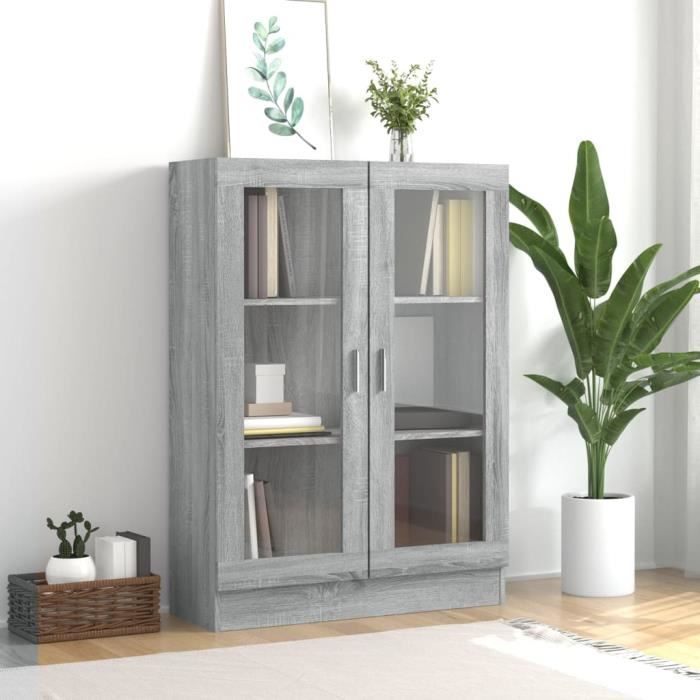 CEN Armoire à vitrine Sonoma gris 82,5x30,5x115cm Bois d'ingénierie - HB20836 - Cdiscount Maison