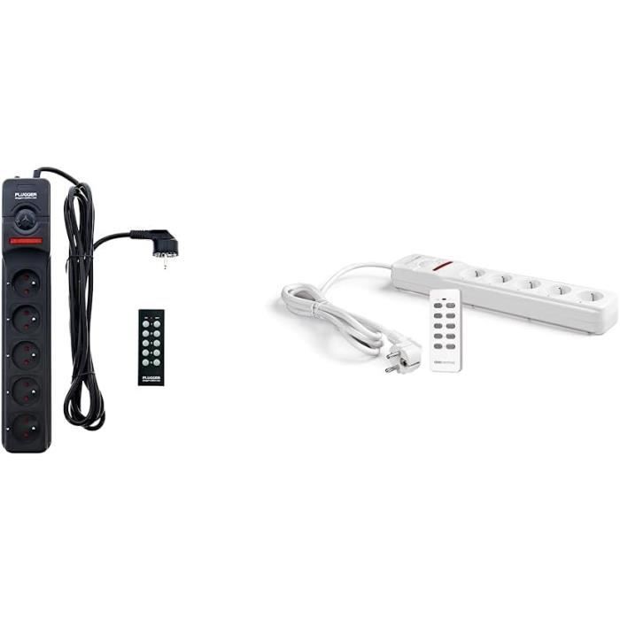 Bloc Multiprise Électrique Noir 5 Prises 16A Avec Terre, Interrupteur, Télécommande Sans Fil ...
