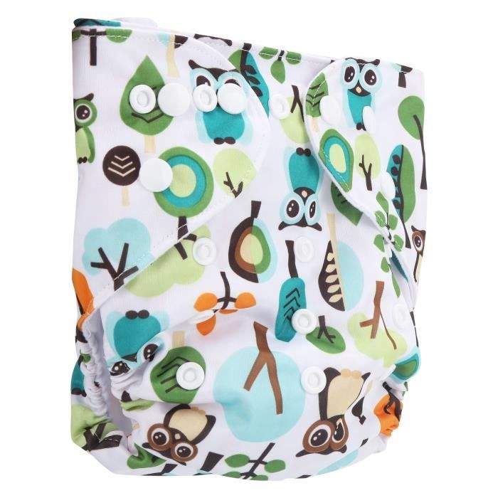 VINGVO Couche Lavable Bébé en Coton Réutilisable Anti-Fuite (Hibou ...