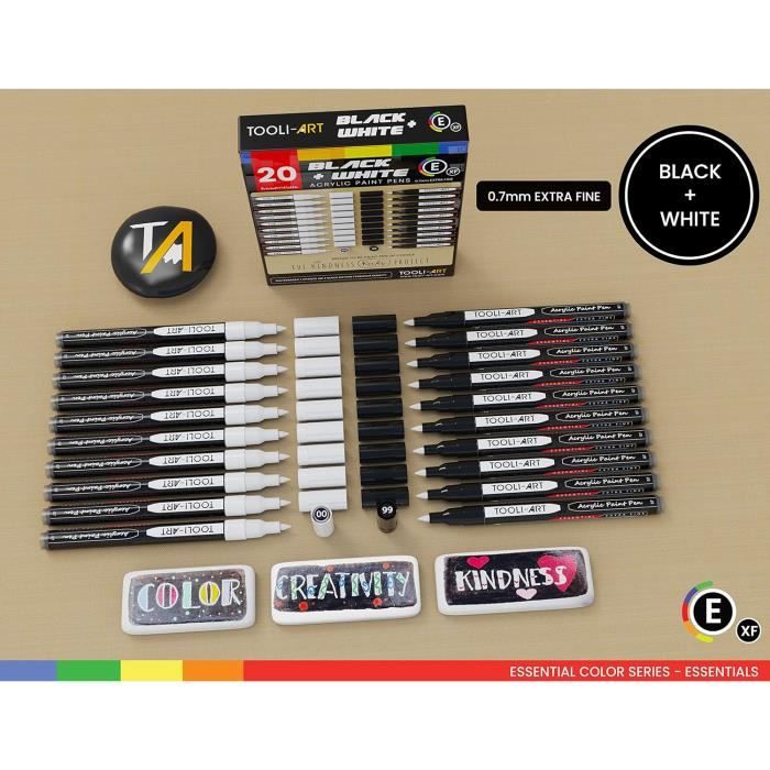 Lot de 20 marqueurs de peinture acrylique extra fins 0,7 mm noir et ...