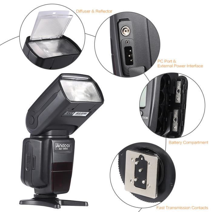 Andoer AD-980II i-TTL HSS 1/8000 s Maître Esclave GN58 Zoom Auto/Manuel ...