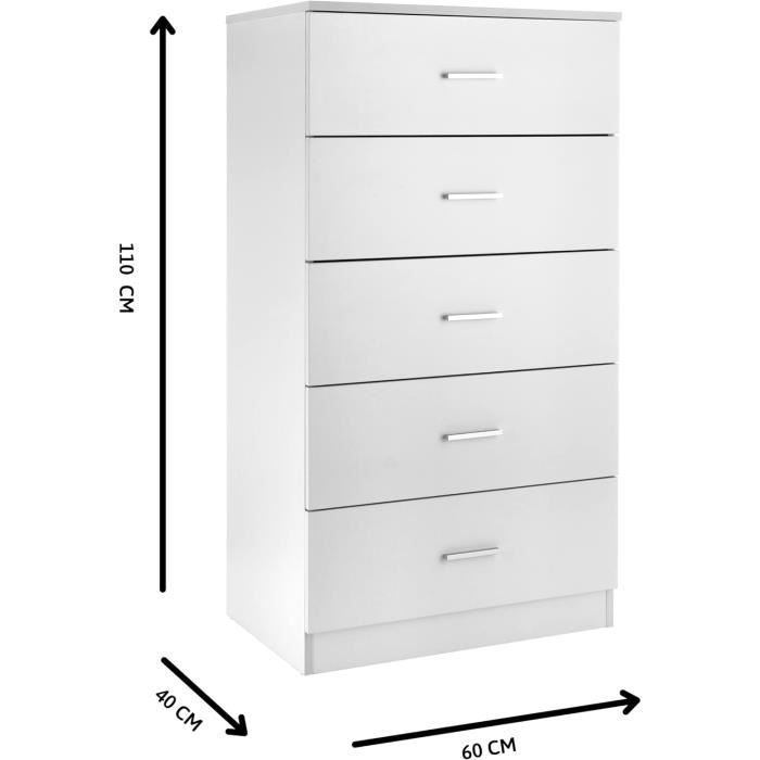 Commode Chambre En Mélaminé 5 Tiroirs, Meuble De Rangement Chambre À ...