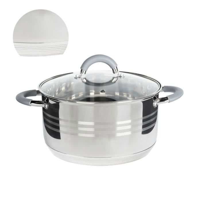 Marmite en Acier Inoxydable 5L avec Couvercle en Verre et Poignées en Silicone, Casserole à ...