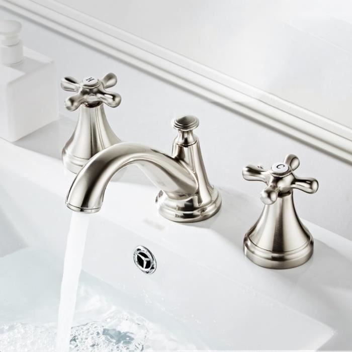 Robinets De Salle De Bain Pour Lavabo 3 Trous, Robinet De Lavabo De Salle De Bain En Laiton ...