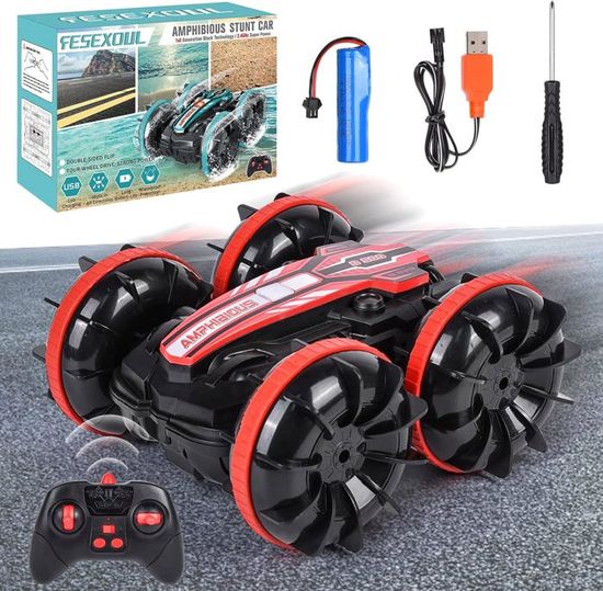Voiture Télécommandée Amphibie, 4Wd 360°Rotation 2.4Ghz Rc Voiture Tout Terrain Etanche, Stunt ...