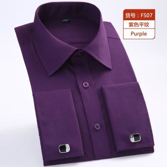 Chemise homme boutons de manchette manches longues coupe régulière Violet KJEHOME Violet ...