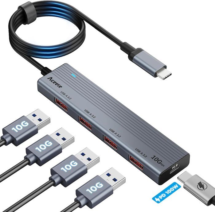 Concentrateur Usb C 3.2 Gen 2, 10Gbps Adaptateur Usb C Avec Ports Usb ...