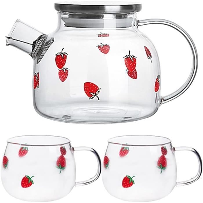 Glass Pitcher With 2 Cups 1L Strawberry Water Carafe Water Jug Drink ...