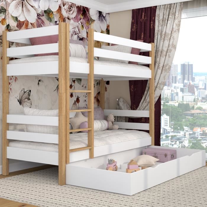 Lit superposé avec Rangement en bois massif 100x180 - adulte-enfant ...