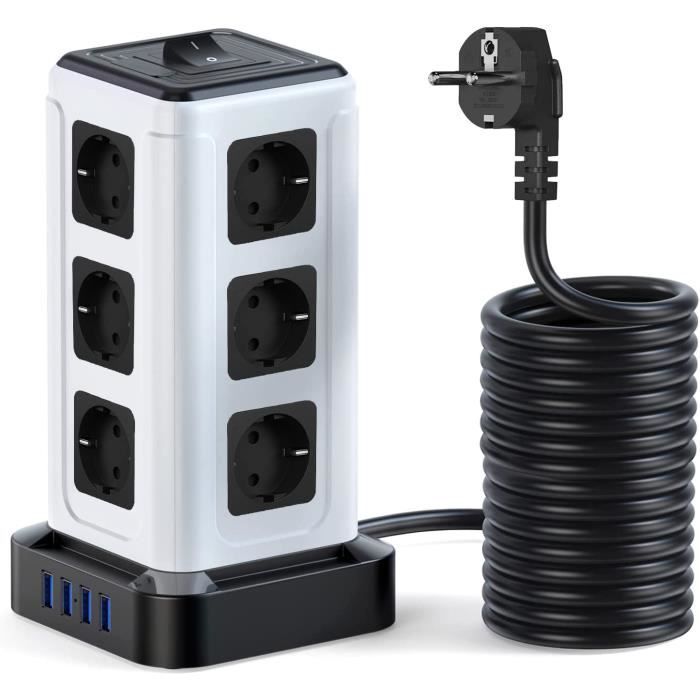 Multiprise Electrique, Multiprise avec 4 Ports USB, Tour Multiprise ...