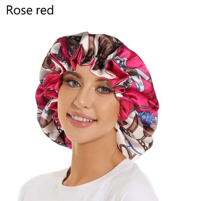 (Rose red)Bonnet de nuit en Satin pour femmes, bonnet en soie Double ...