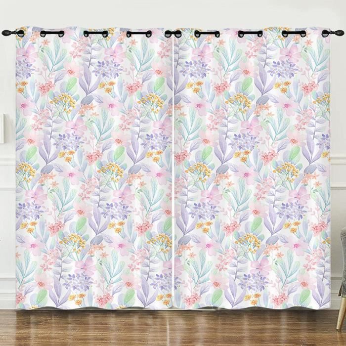 60x120cm-Lot De 2 Rideau Occultant Rose Plante Fleur 2 Panneaux Rideaux ...