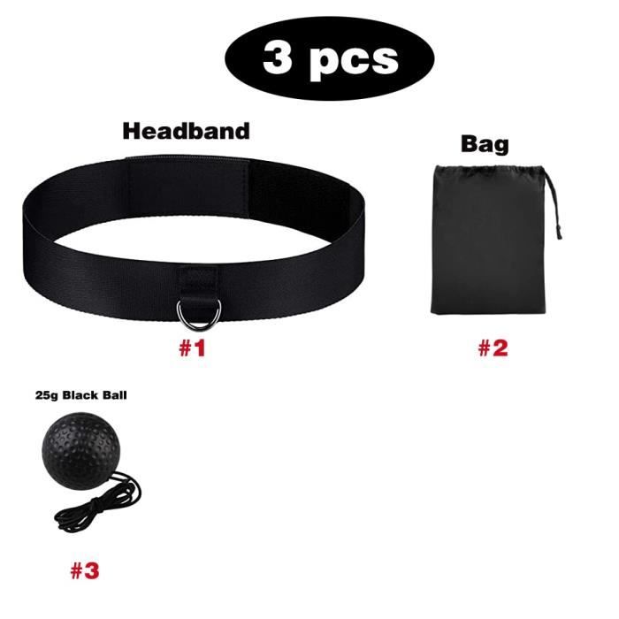 3PCS-Primaire Noir - bande de tête de boxe réflexe, coups de poing ...
