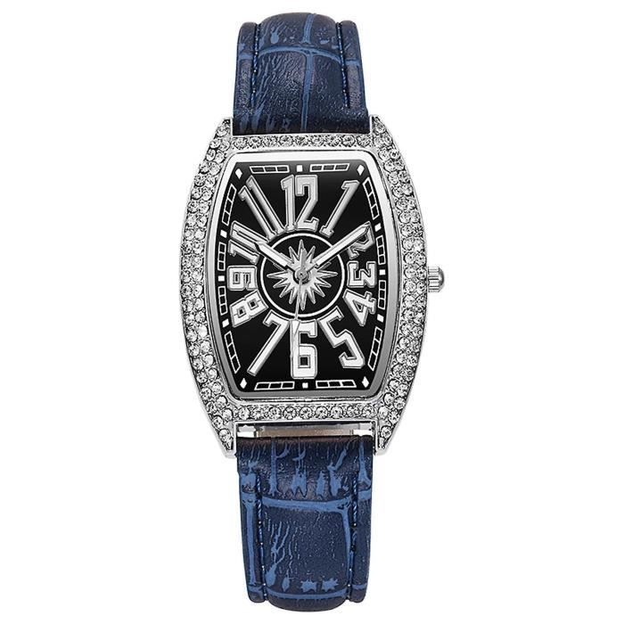 Montre connectée,Cuir Dames Diamant-clouté Vin Tonneau Type Big Digital ...